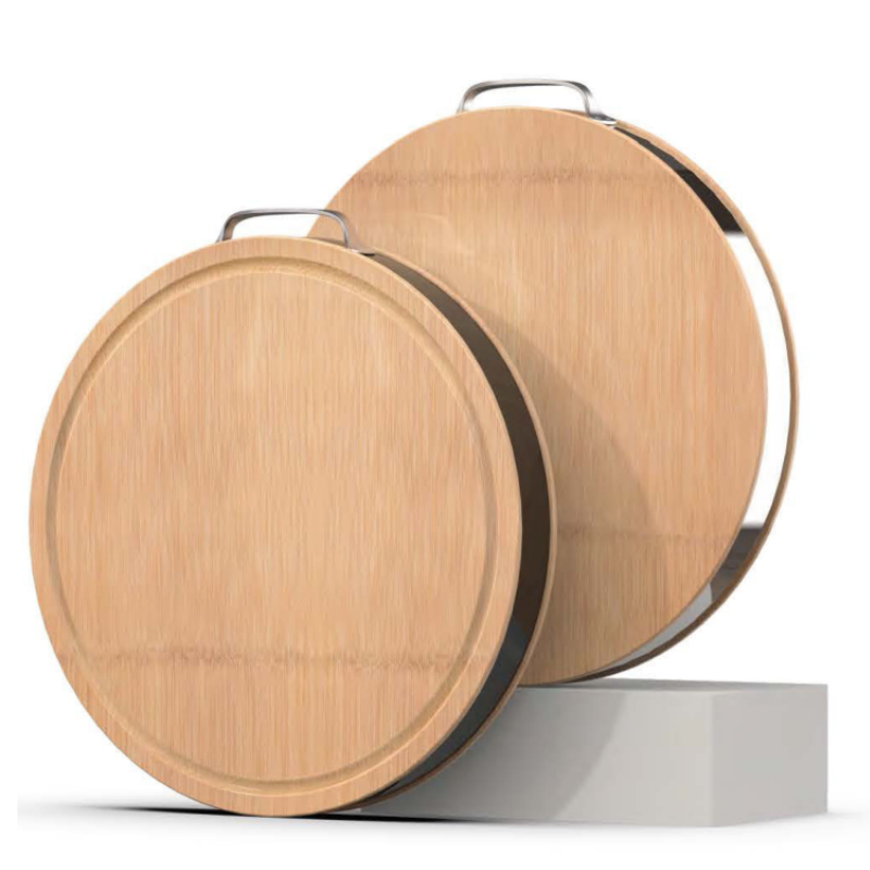 Wholesale Bamboo Round Cutting Board With Metal Handle And Edge ...